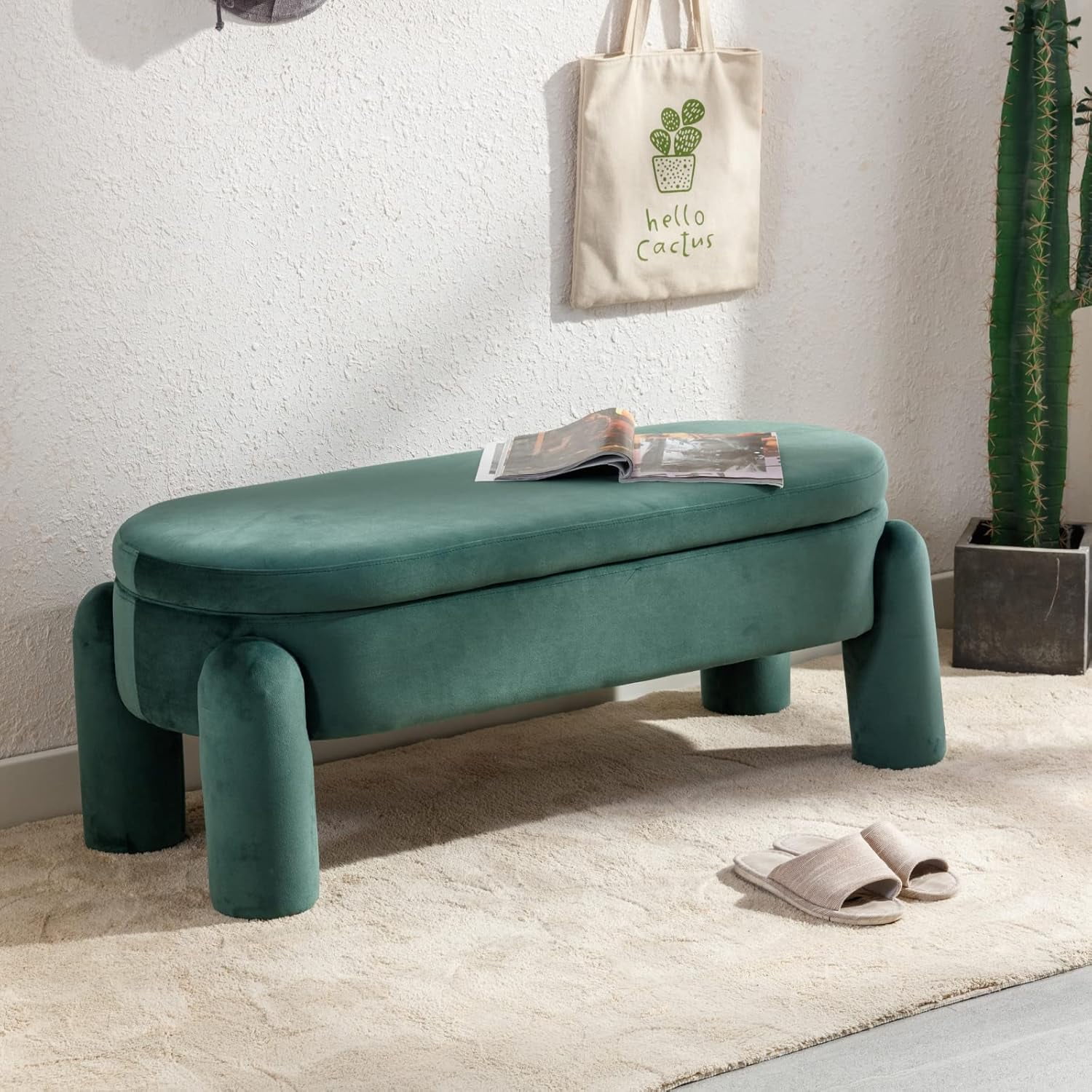 HEAH-YO Modern Storage Bench, 44.75 Inches Upholstered Velvet Storage ...
