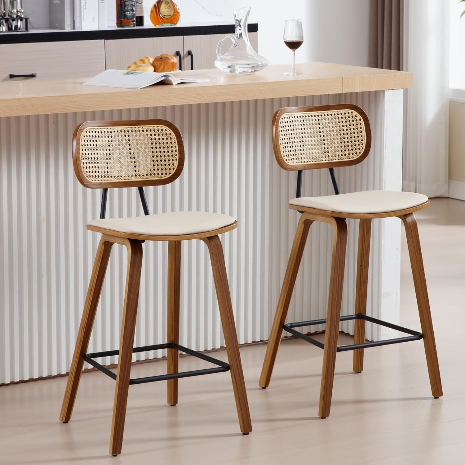 HEAH-YO Rattan Counter Stools Set of 2, 26 Inches Counter Height Bar ...