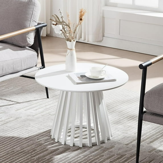 HEAH-YO Round Coffee Table, Circle End Table with Pedestal Base, 24 ...
