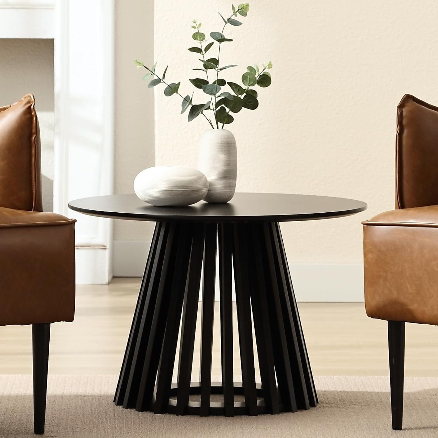 HEAH-YO Round Coffee Table, Circle End Table with Pedestal Base, 24 ...