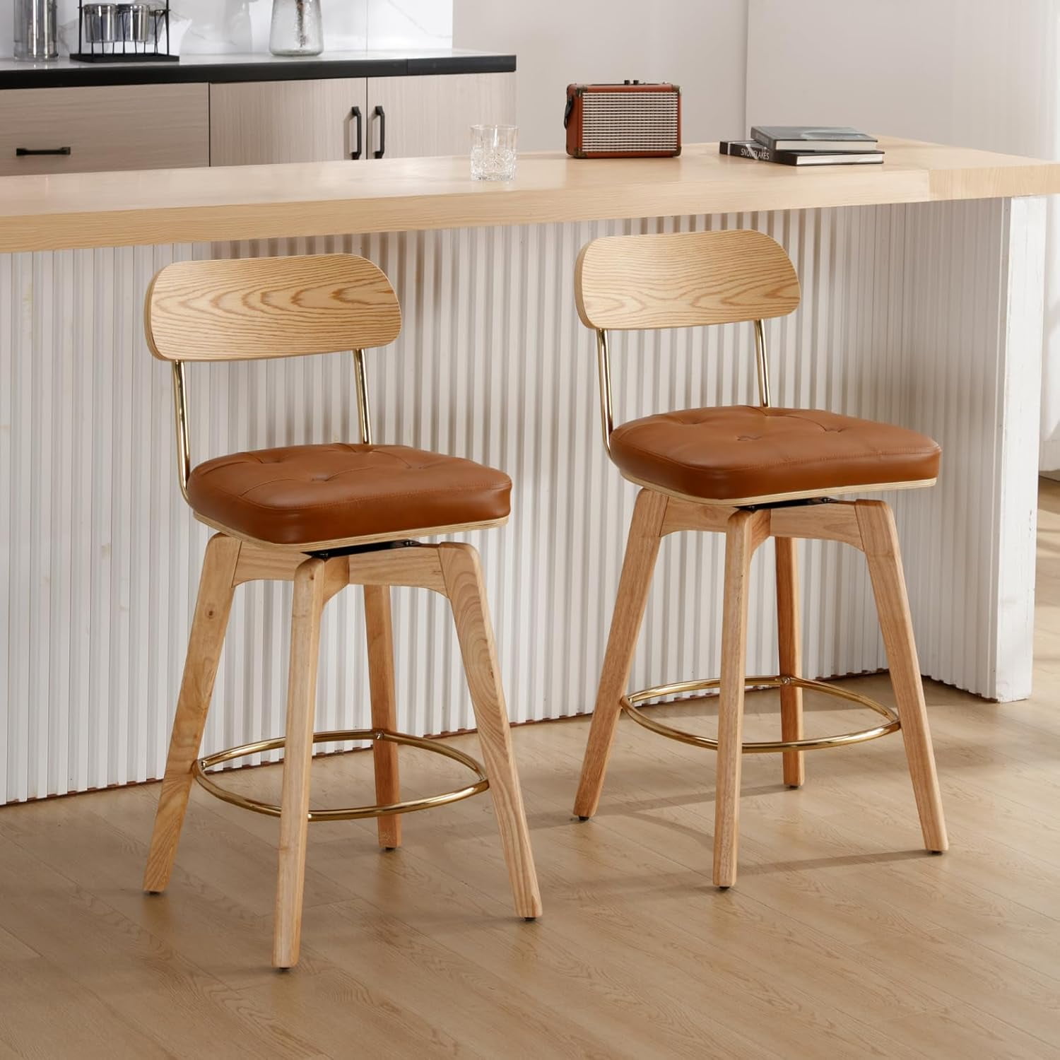 HEAH-YO Swivel Bar Stools Set of 2, Mid Century Modern 26 Inches ...