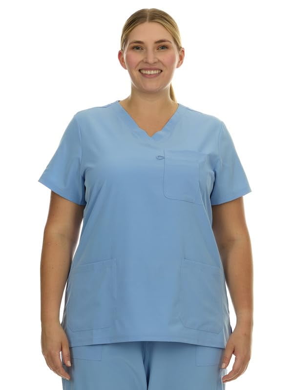 HEAL+WEAR Plus Size Women's V-Neck Scrub Top Multi-Pocket Medical ...
