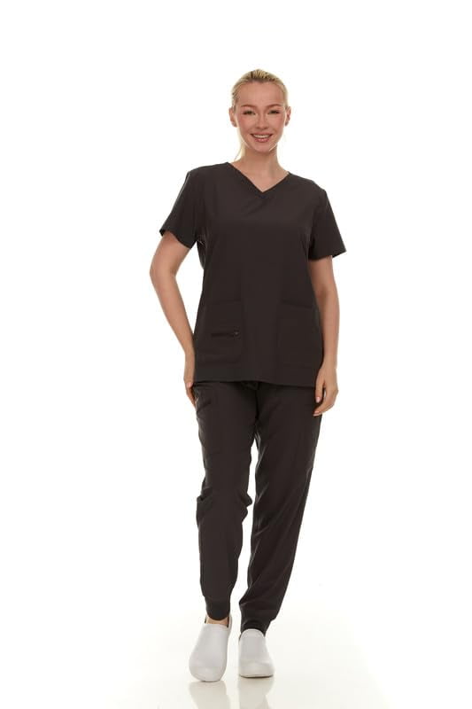 HEAL+WEAR Soft Stretch Scrub Set 4-Way Stretch V-Neck Top & Cargo ...