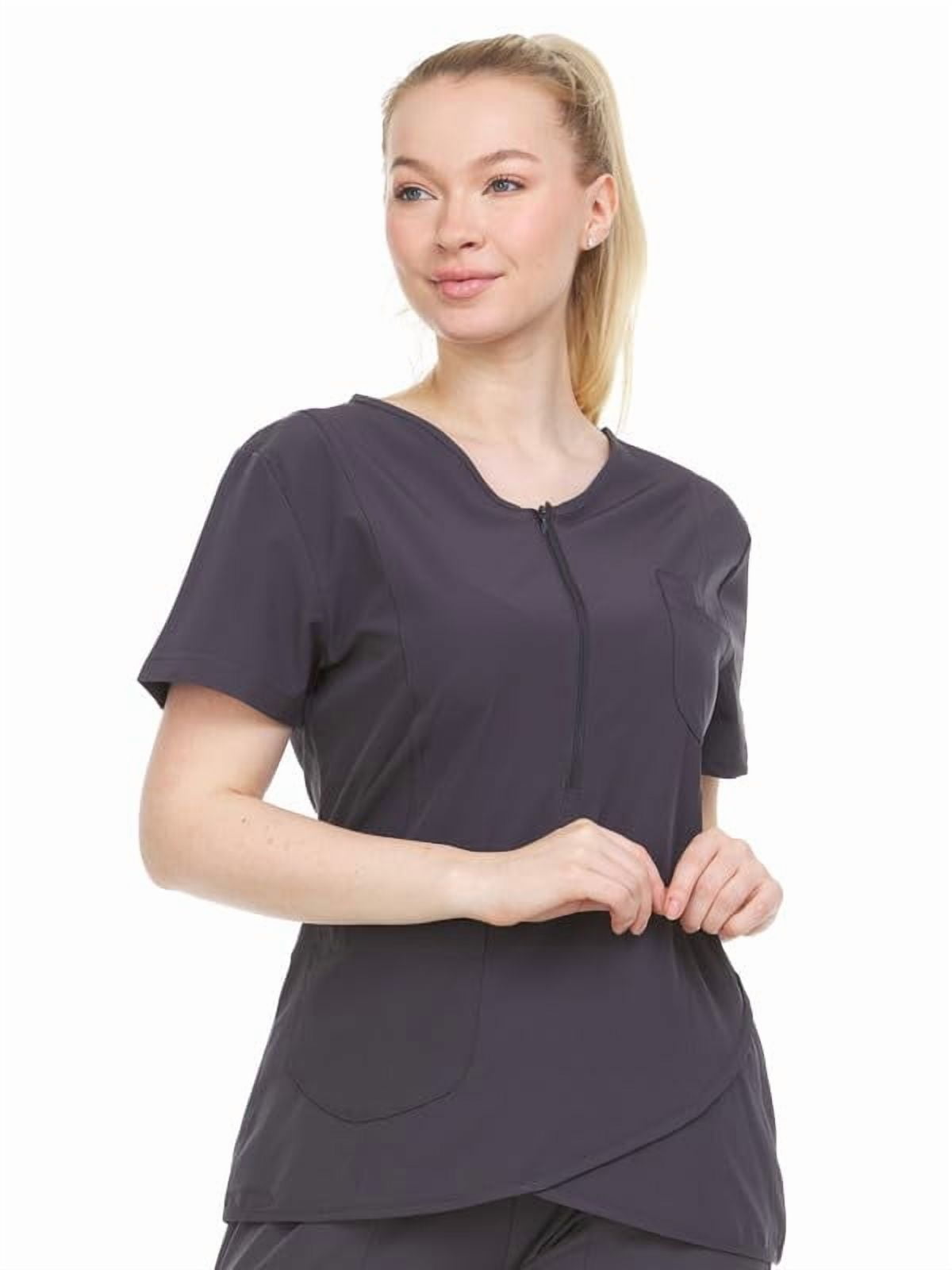 HEAL+WEAR Women’s Crossover Zip Front Scrub Top 4-Way Stretch Multi ...