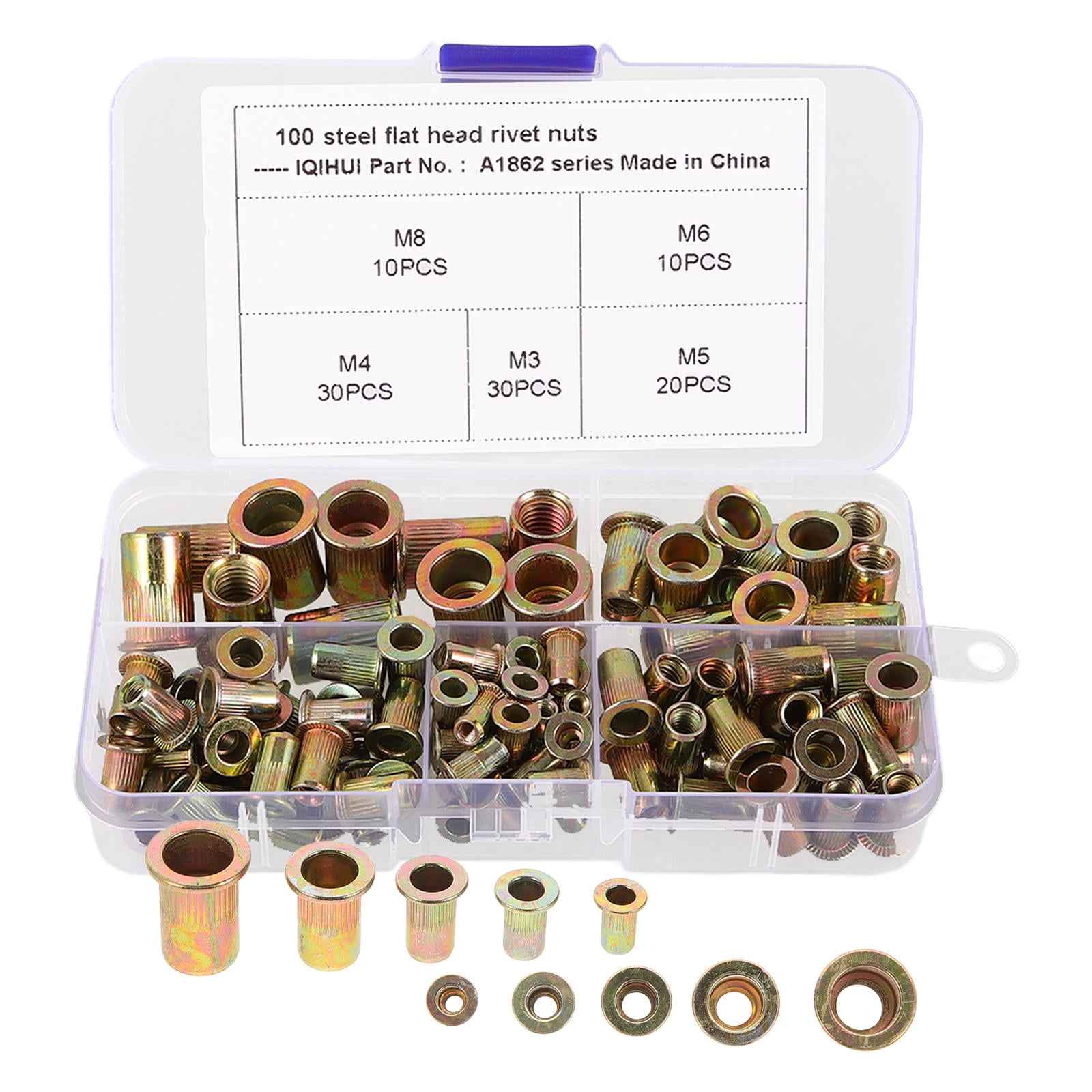 HEALEEP 100Set Golden Carbon Steel Flat Head Rivet Nut for Industrial ...