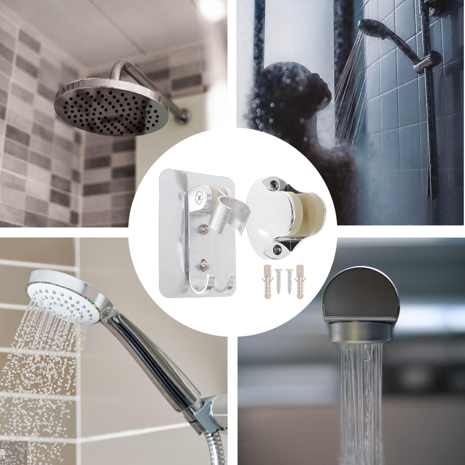 HEALEEP 2Pcs Handheld Shower Mount Adjustable Angle Silver Aluminum ...