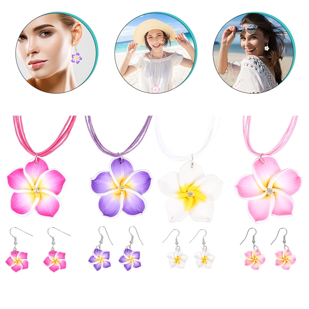 HEALEEP 4 Sets Pink Rosy Necklaces And Earrings Floral Necklace ...