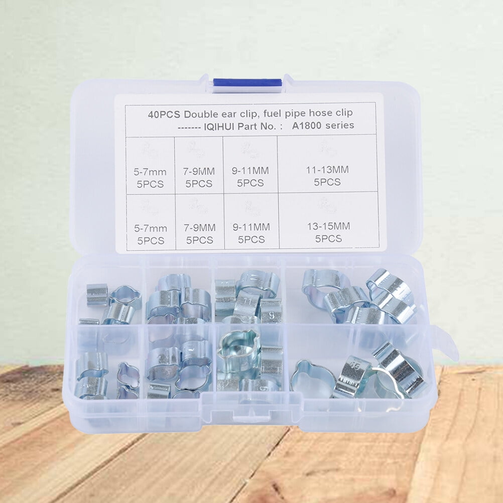 HEALEEP 40Pcs Hose Clamp Assortment Silver Double Ear Clamp for ...