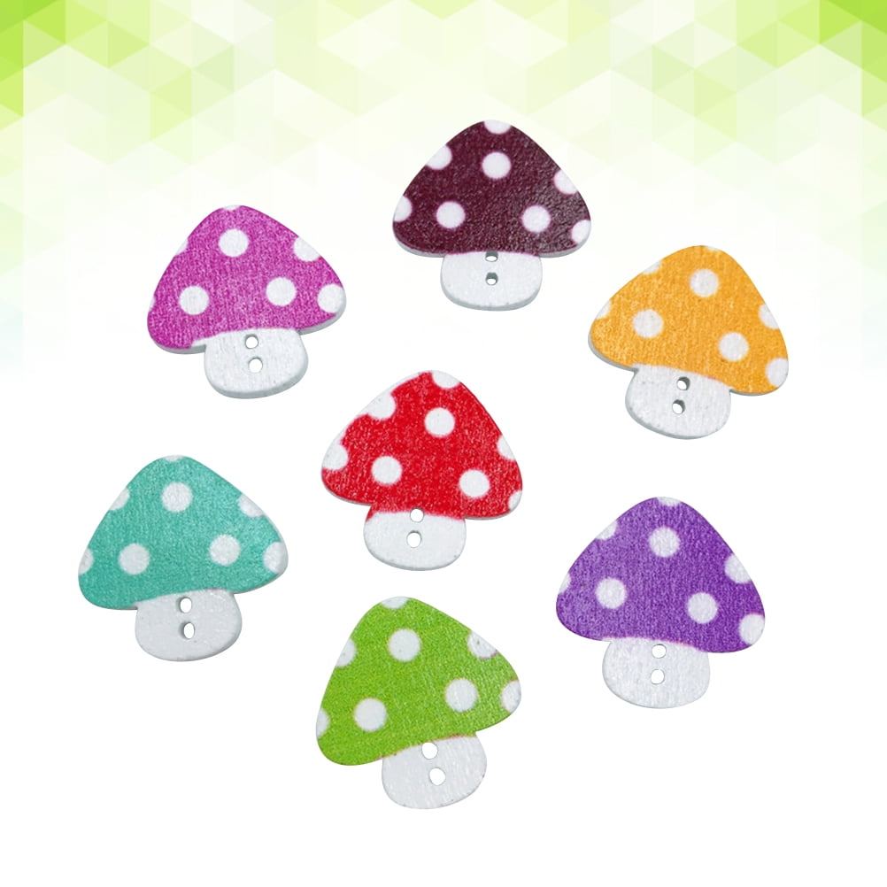 HEALEEP 50Set Mushroom Buttons Sewing Round Wooden Button Assorted ...