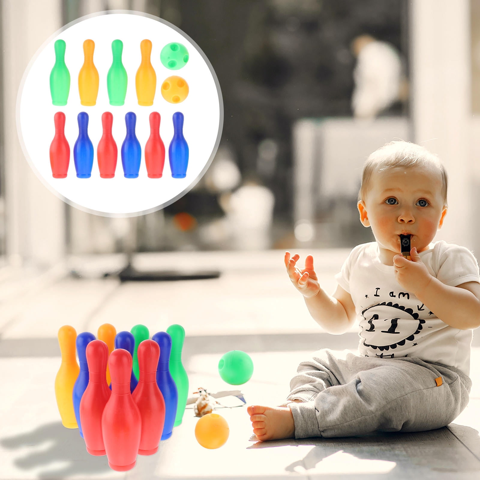 HEALEEP Bowling Set 1 Set Kids Bowling Play Sets Pink Yellow Sky-Blue ...