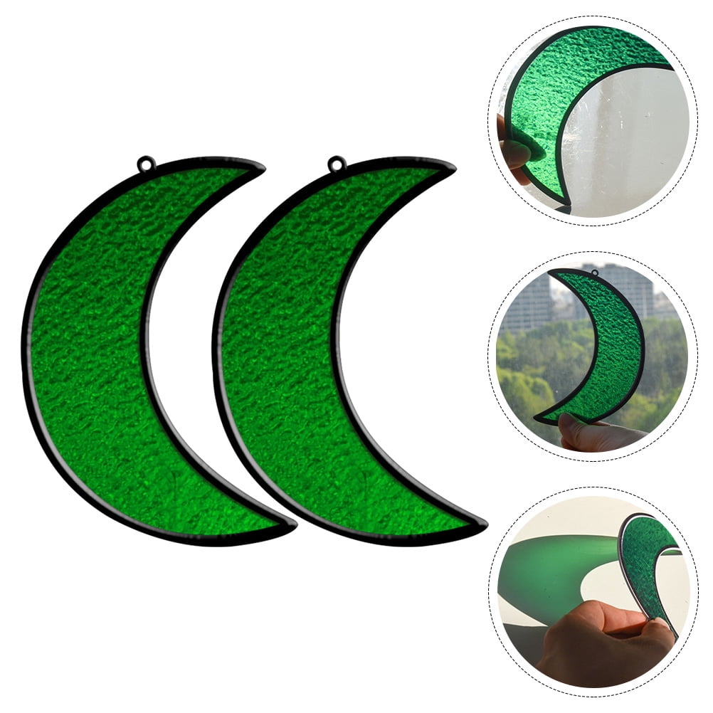 HEALEEP Green Acrylic Moon Shaped Window Hanging Suncatcher with Rope ...
