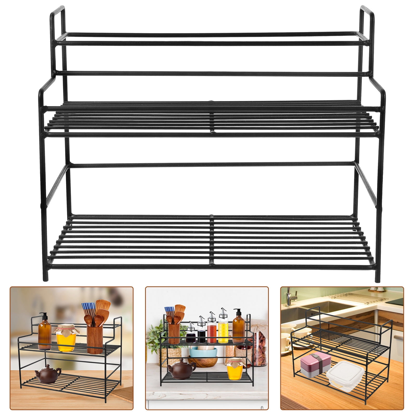 HEALEEP Kitchen Countertop Organizer Rack for Home Use Black Stainless ...