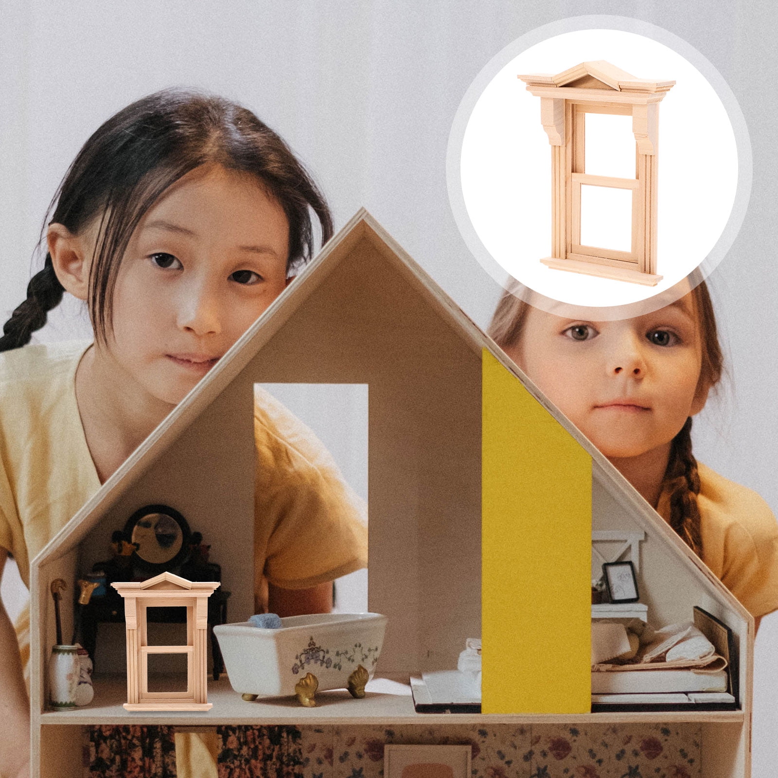 HEALEEP Miniature Wood Window Frame for Doll House Decoration Khaki ...