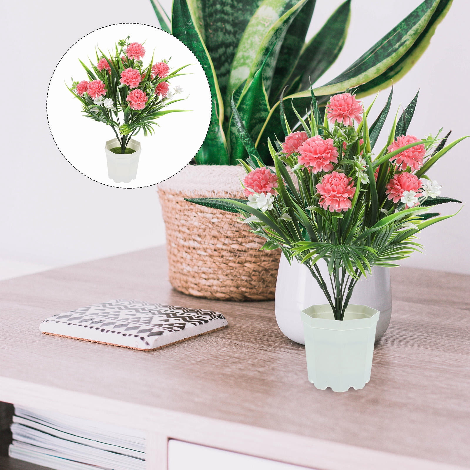 HEALEEP Pink Realistic Plastic Fake Flower Bouquet for Decor Vivid ...
