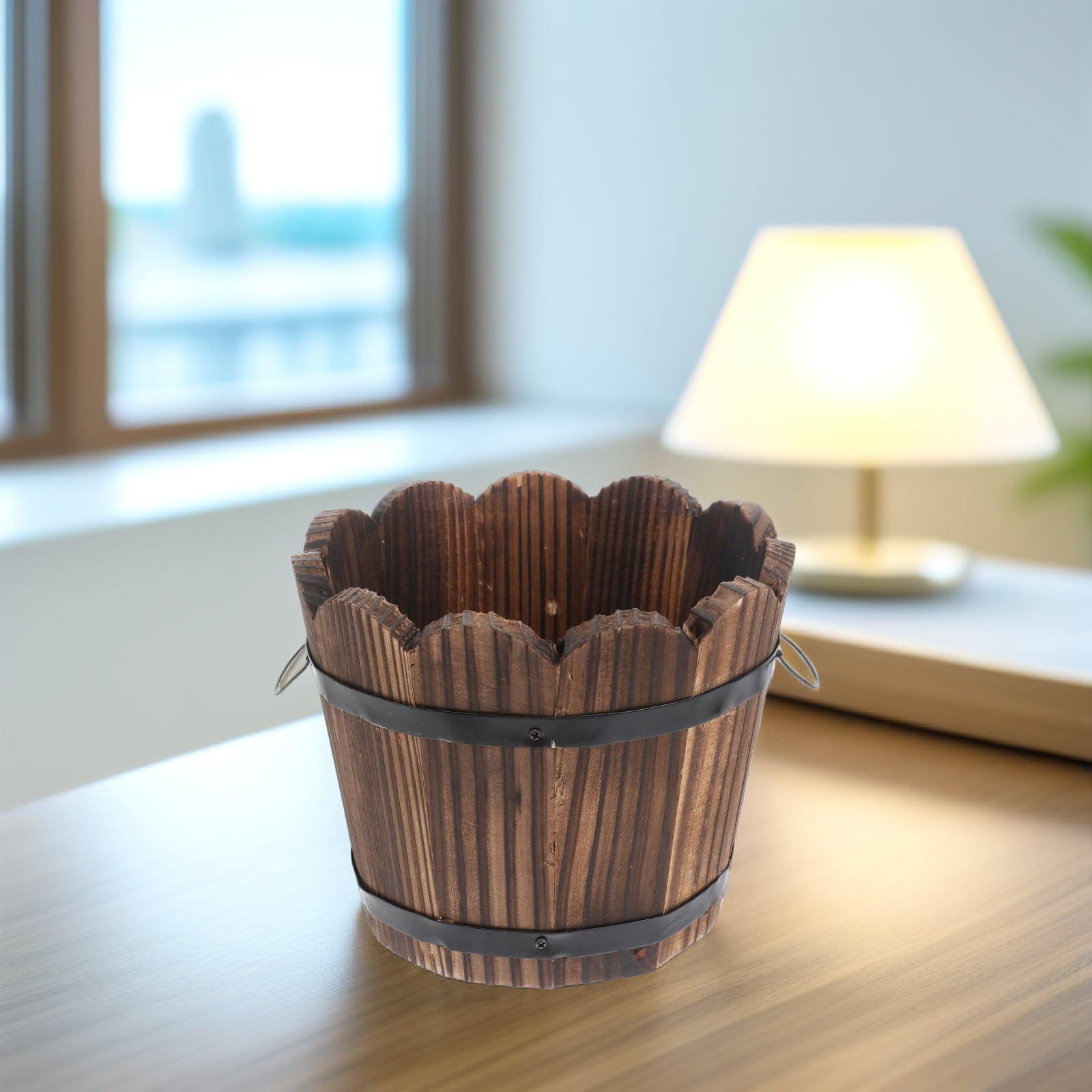 HEALEEP Plant Pots Flower Wooden Bucket Planters Half Planter Whiskey ...