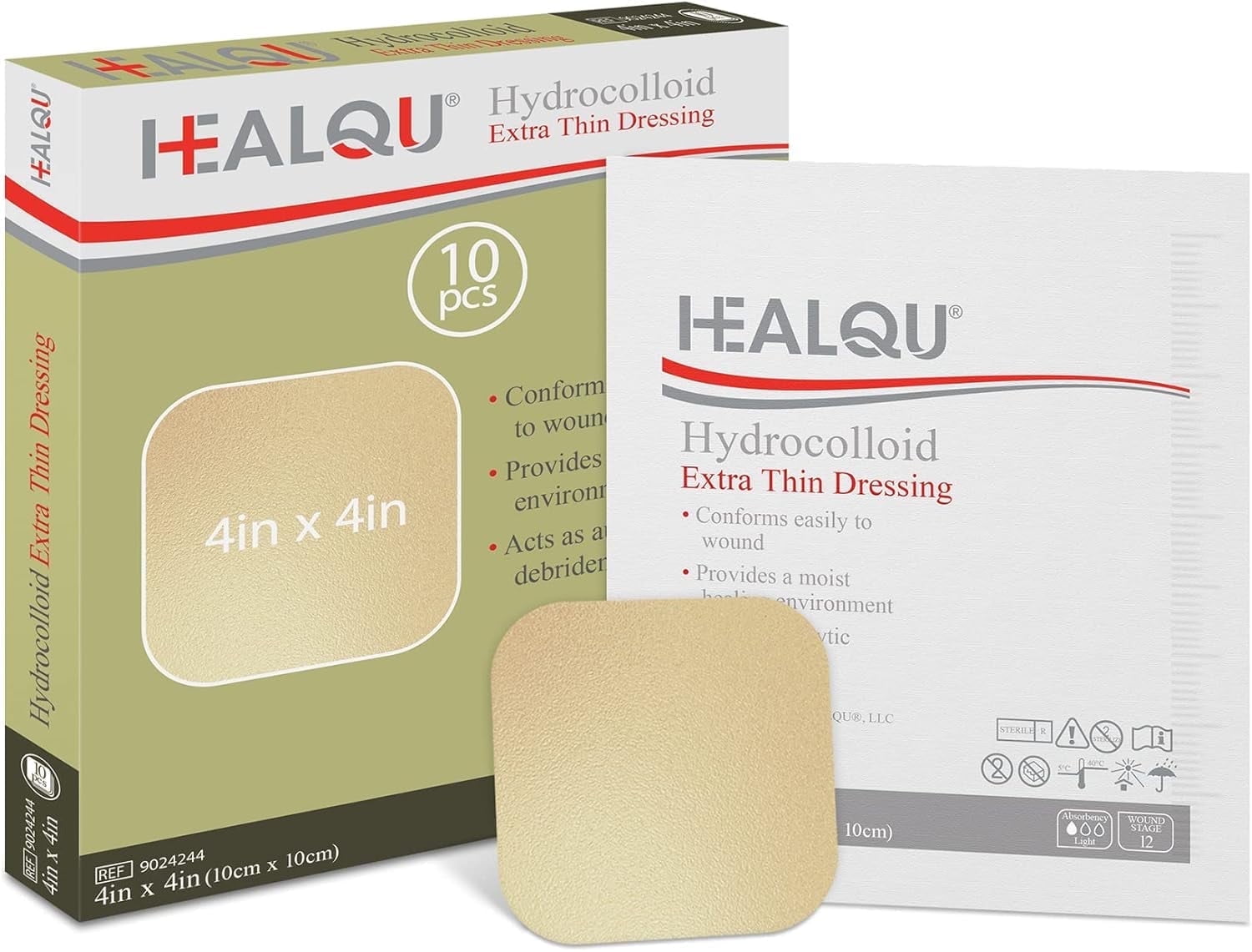 Healqu Hydrocolloid Wound Dressing - 4x4" Thin - Box of 10 Sterile ...