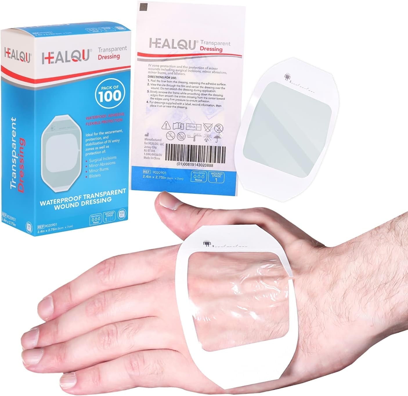 HEALQU Transparent Dressing 2 3/8 x 2 3/4 - 100 Pack - Walmart.com