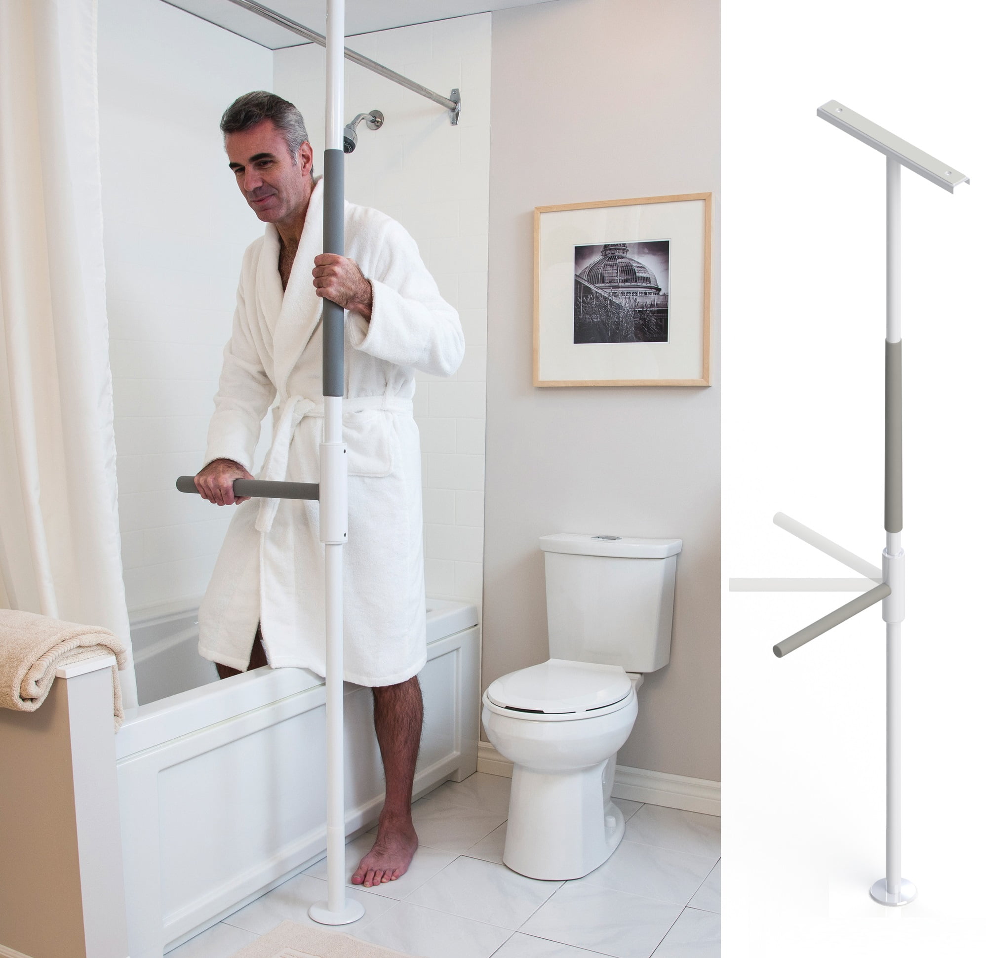 HEALTHCRAFT Bariatric SuperBar, Tension Mounted Floor to Ceiling Grab Bar (8Ft), Transfer Pole ...