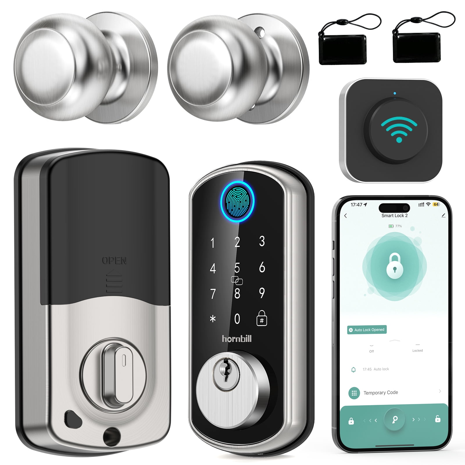 HORNBILL WiFi Smart Lock Front Door – Keyless Entry Fingerprint ...