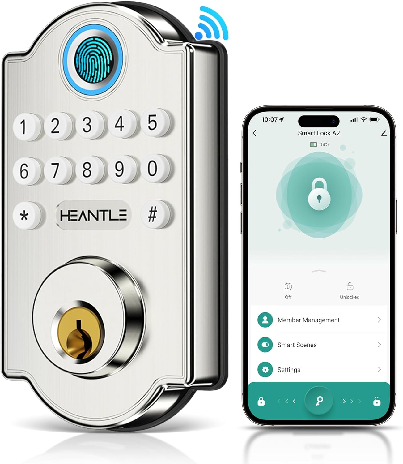 HEANTLE Smart Door Lock WiFi Deadbolt, Keyless Entry Front Door Lock ...