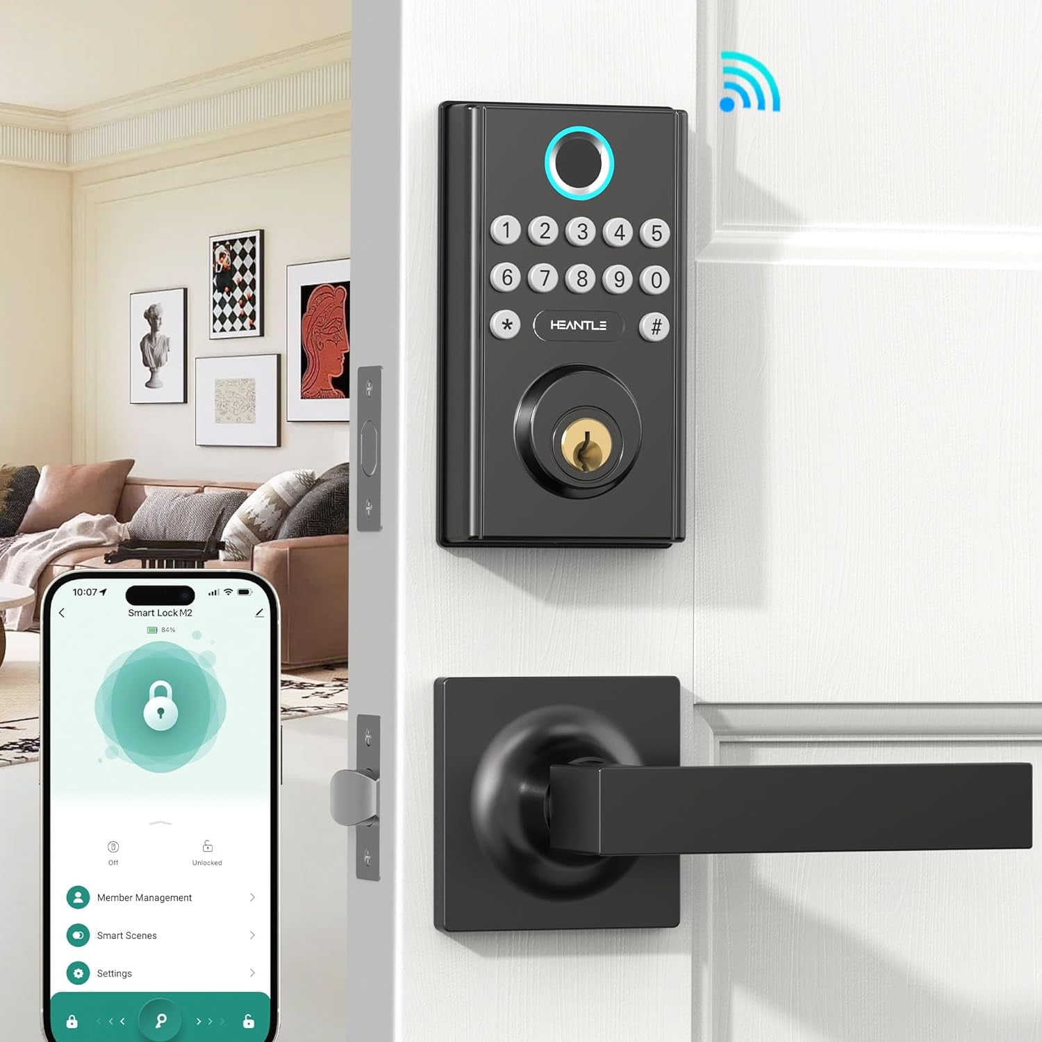 HEANTLE WiFi Front Door Lock Set - Keyless Entry Deadbolt with ...