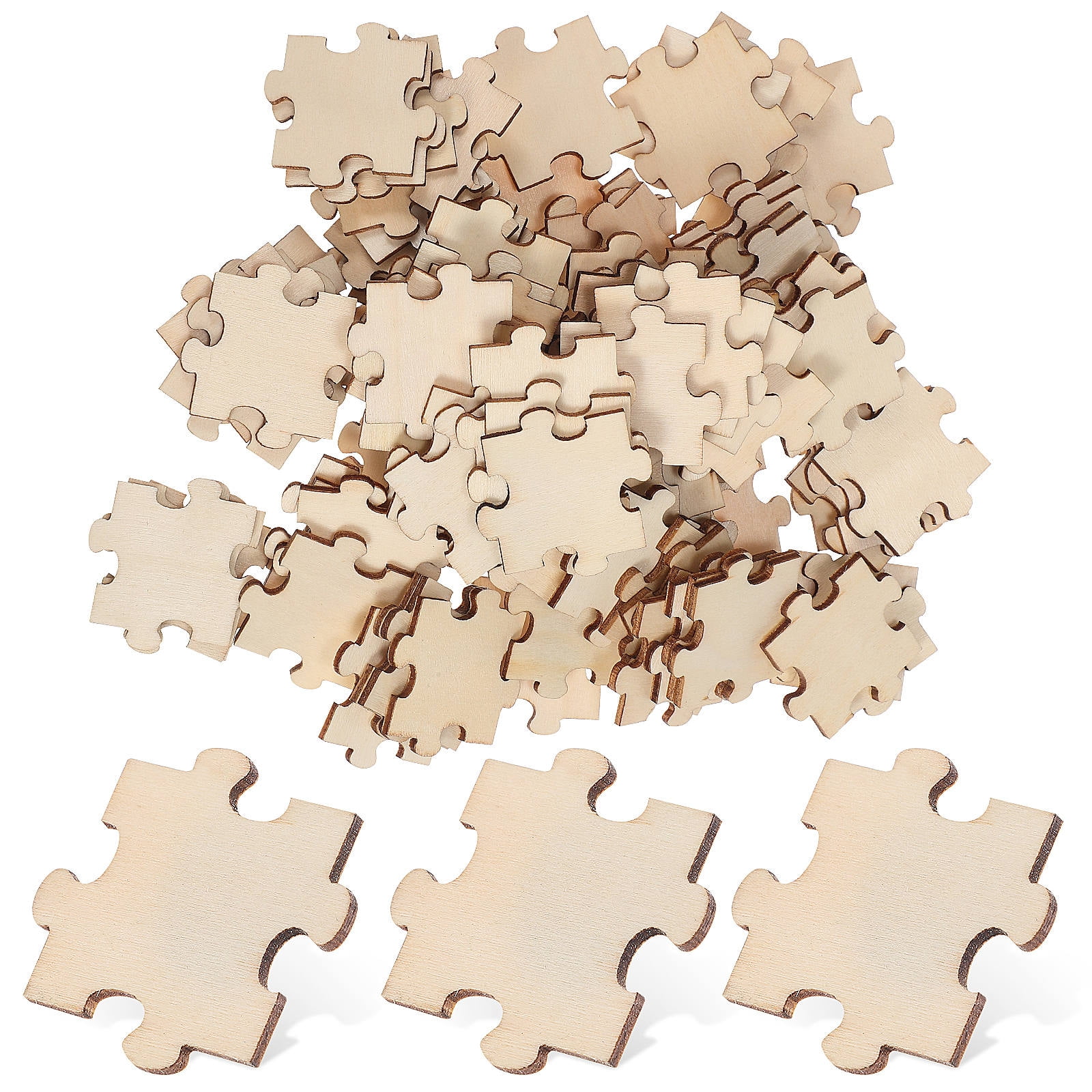 HEANUJJ Wood Pieces for Painting Wooden Puzzle Pieces Khaki 100Pcs for ...