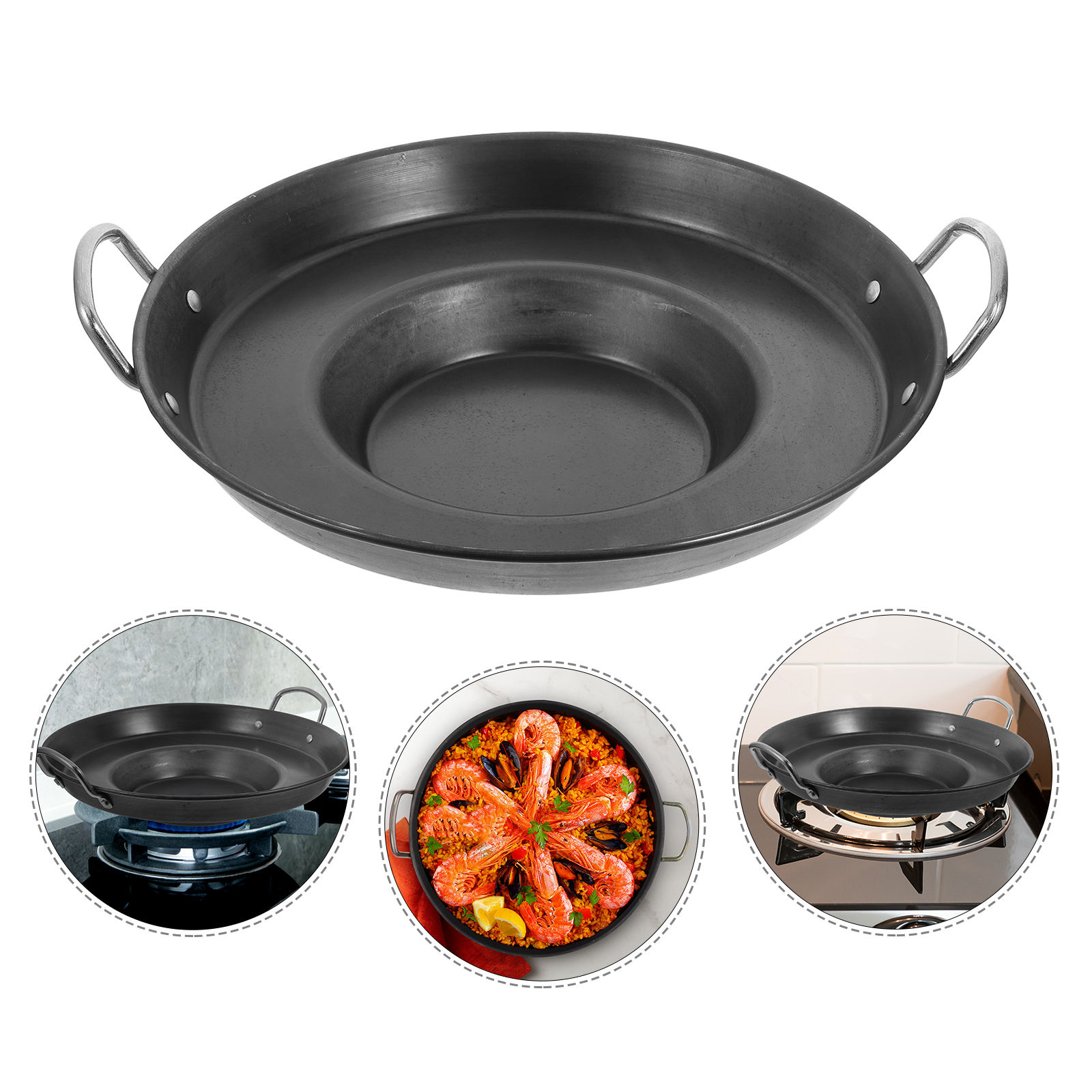 HEANUJJ 14 Inch Flat Bottom Concave Gong Pan Outdoor Omelet Crepe ...