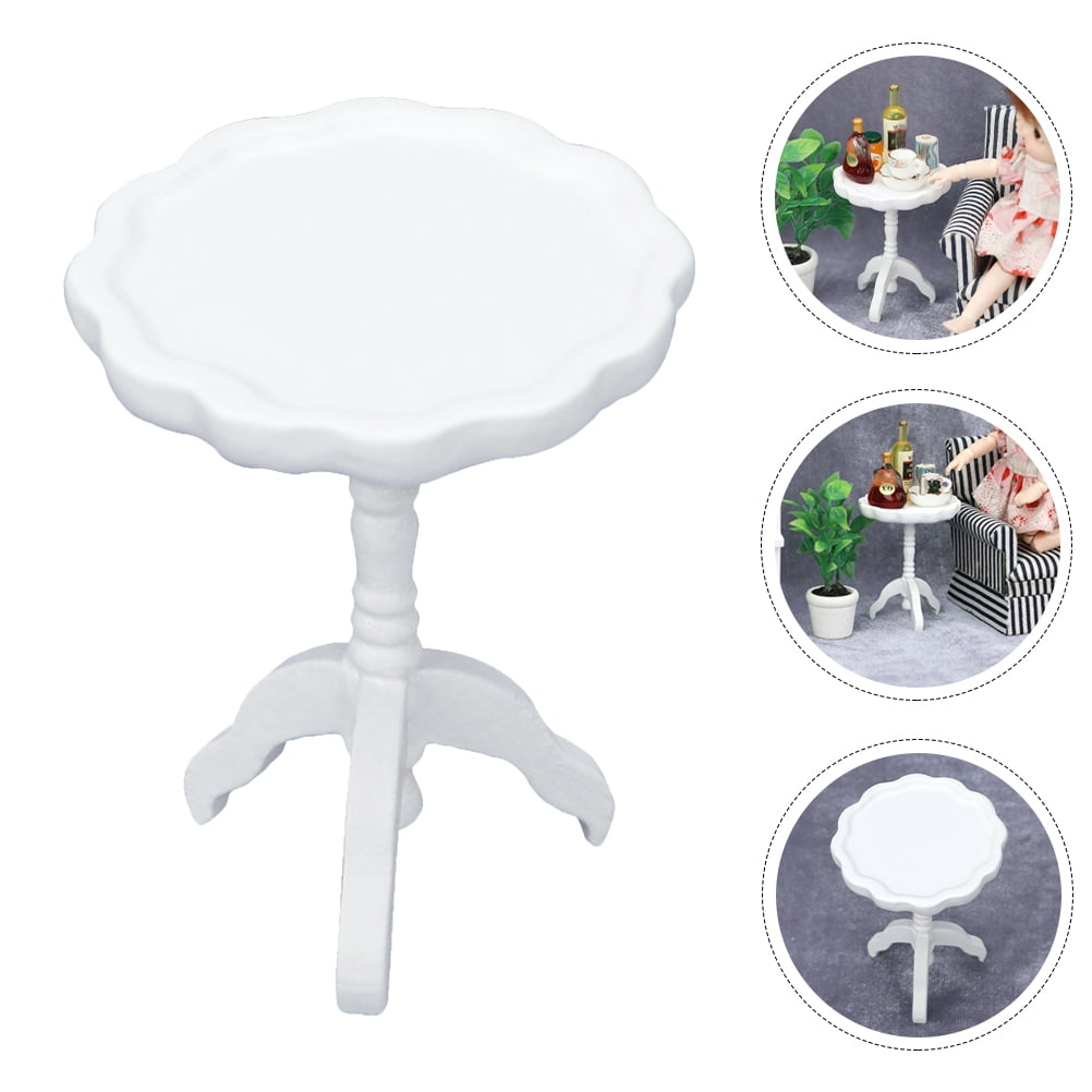 HEANUJJ 1Set Mini Round Table White Wooden Furniture for Mini House ...