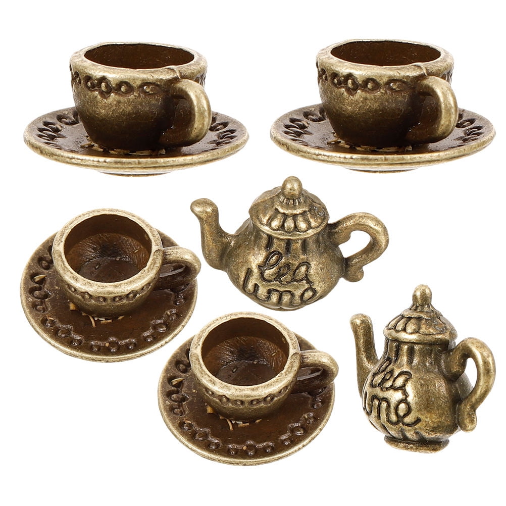 HEANUJJ 2 Sets Realistic Miniature Iron Tea Cup Model Dark Brown ...