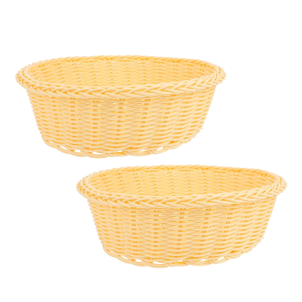 HEANUJJ Set of 2 Beige Round Plastic Baskets for Fruits Snacks Storage ...