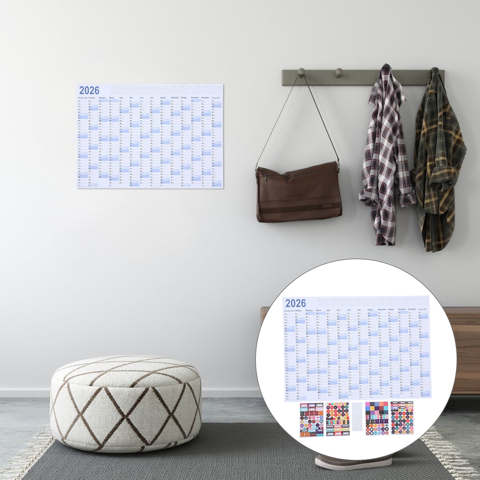 HEANUJJ 2Sets Blue Jumbo Wall Calendar 2026 Minimalist Yearly Planner ...
