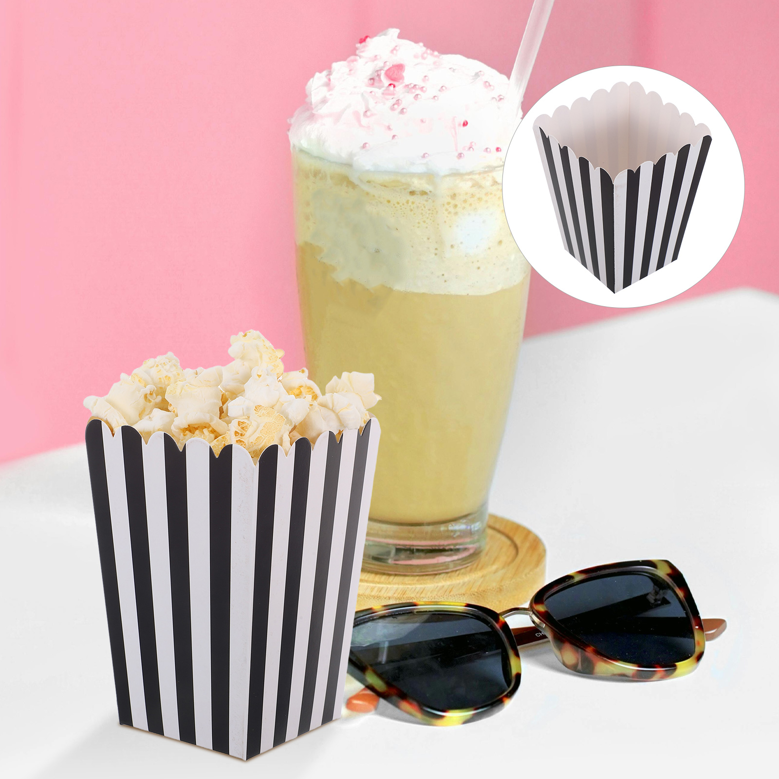 HEANUJJ 48Pcs Black Paper Popcorn Buckets with Vivid Striped Prints for ...