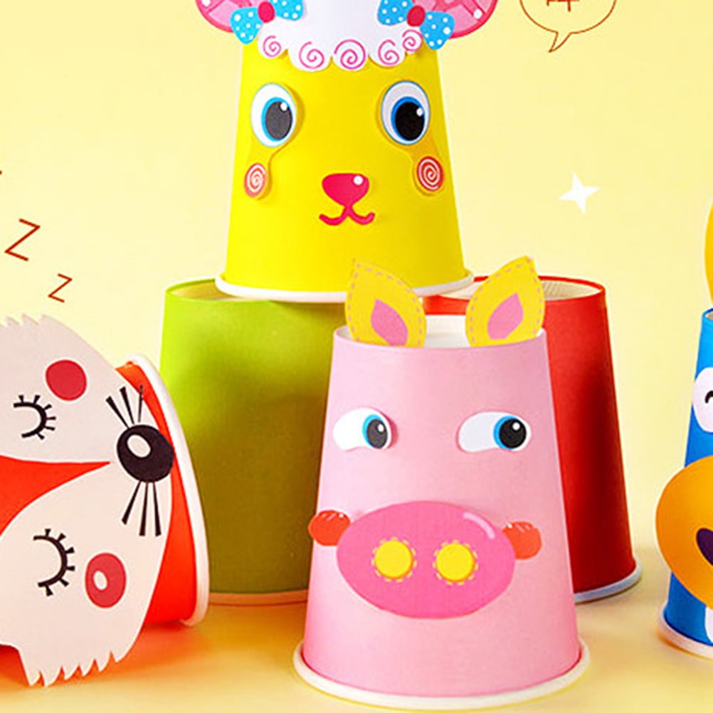 HEANUJJ 54 Set Diy Paper Cups Colored Disposable Cups for Children ...