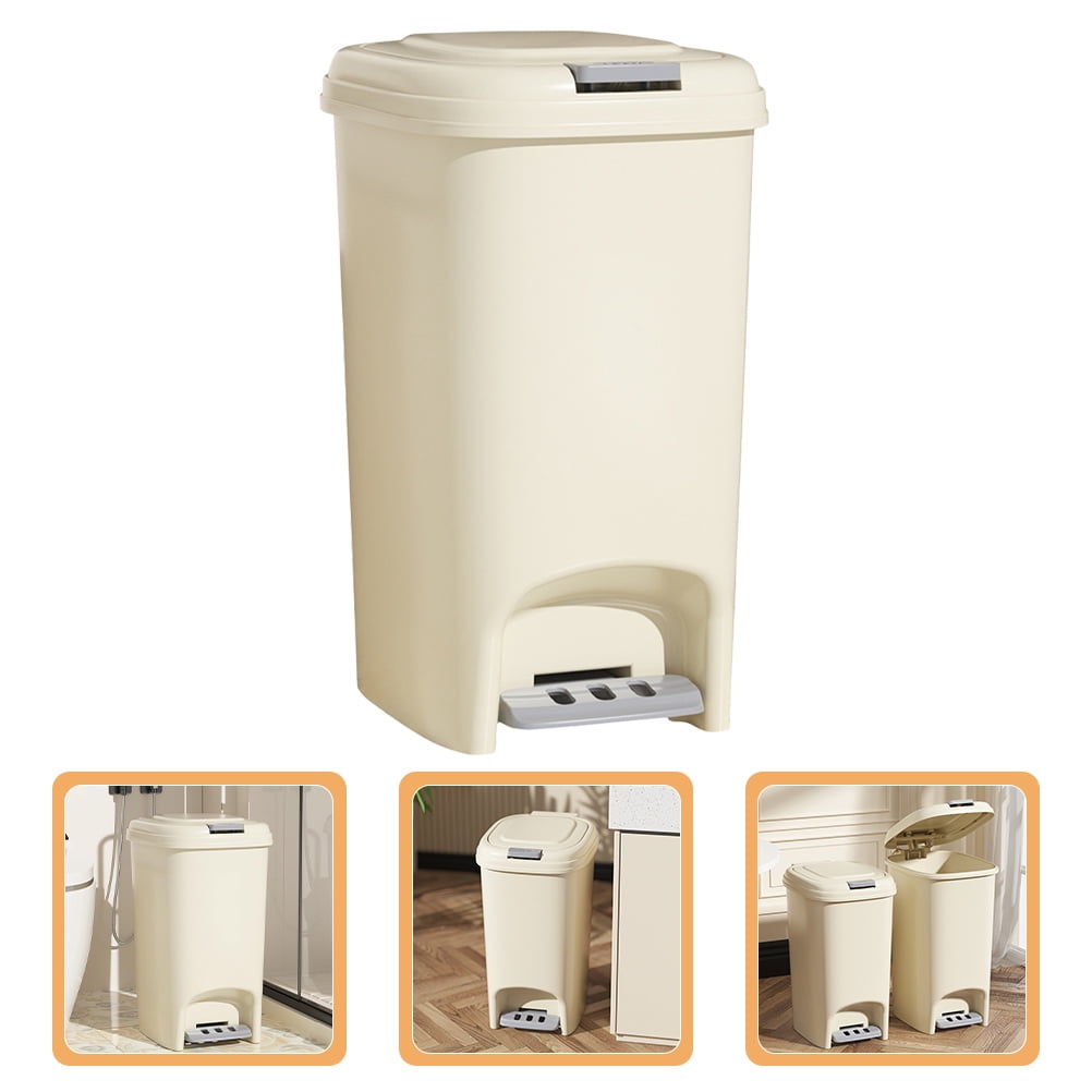 HEANUJJ Large Capacity Beige Trash Can with Lid and Foot Pedal, PP ...
