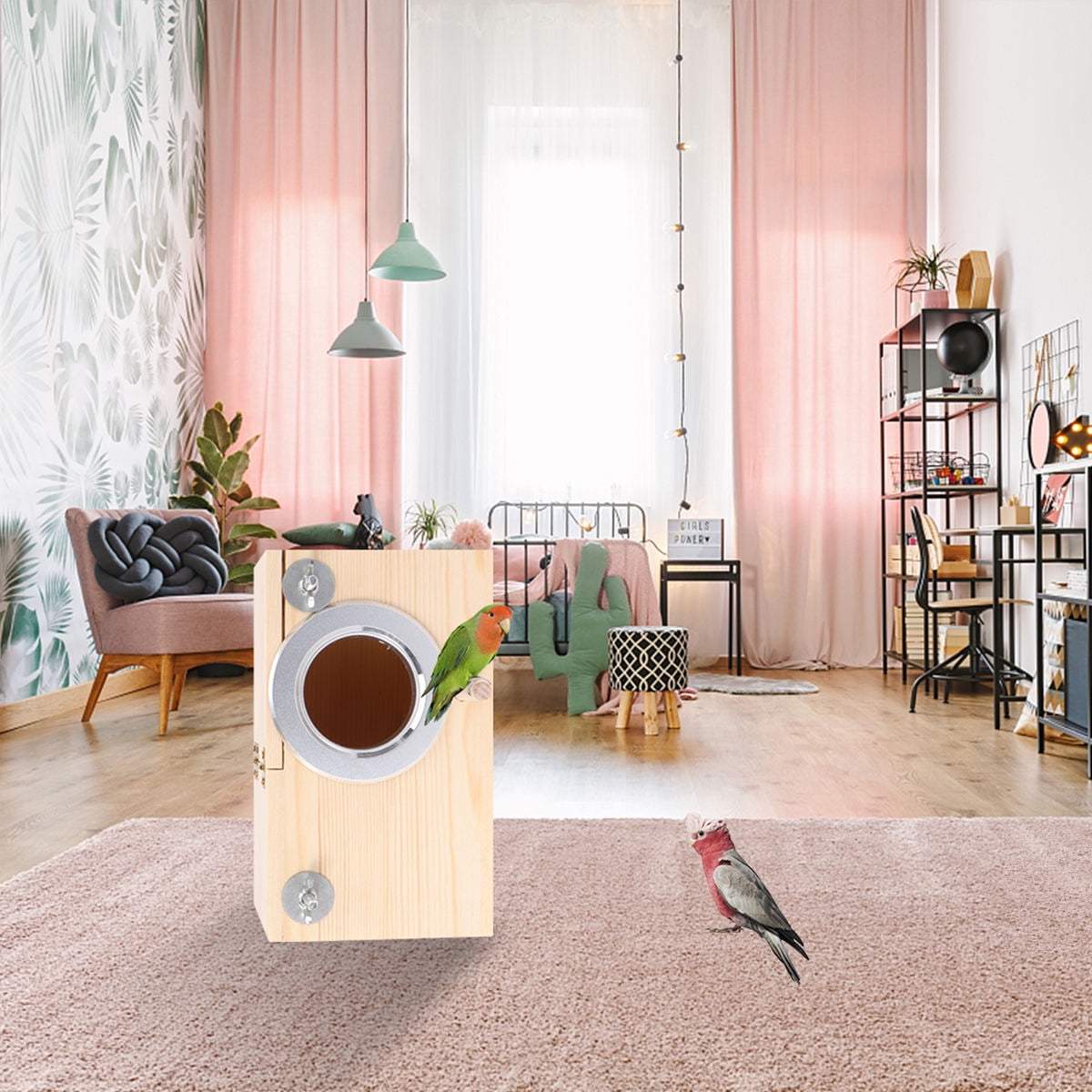 HEANUJJ Wooden Bird House Light Brown Pine for Pet Breeding and Garden ...