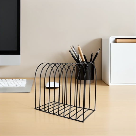 HEANUJJ Compact Vertical File Folder Stand Metal Bookshelf for Desktop ...