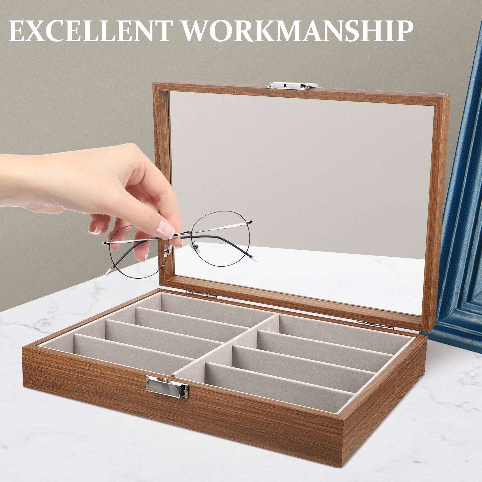 HEANUJJ Practical Glasses Box Eyeglasses Storage Box Wood 1Pack 13.7X10 ...