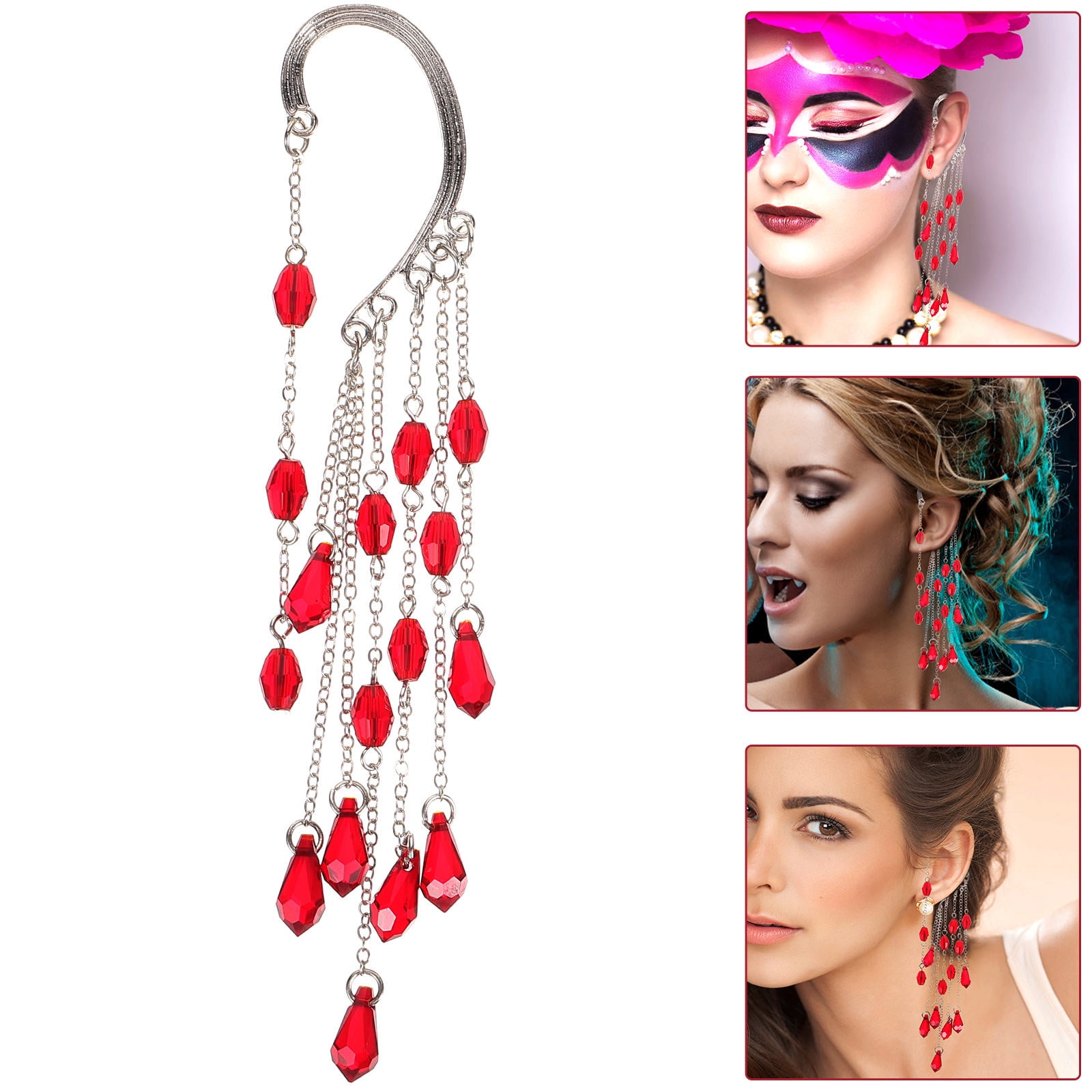 HEANUJJ Non Pierced Ear Cuffs Earring Red Crystal 1Set Non Piercing ...