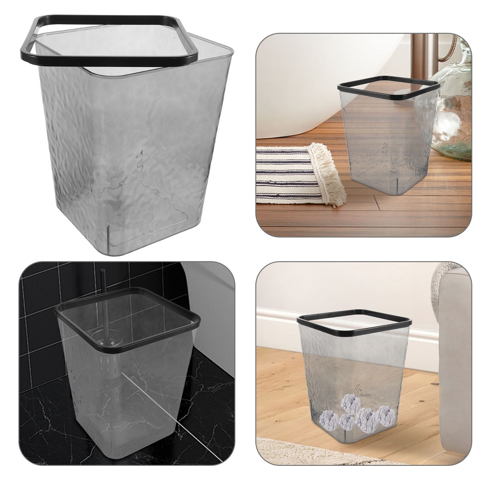 HEANUJJ Plastic Waste Paper Bin Grey Sleek Design Bedroom 1Set ...