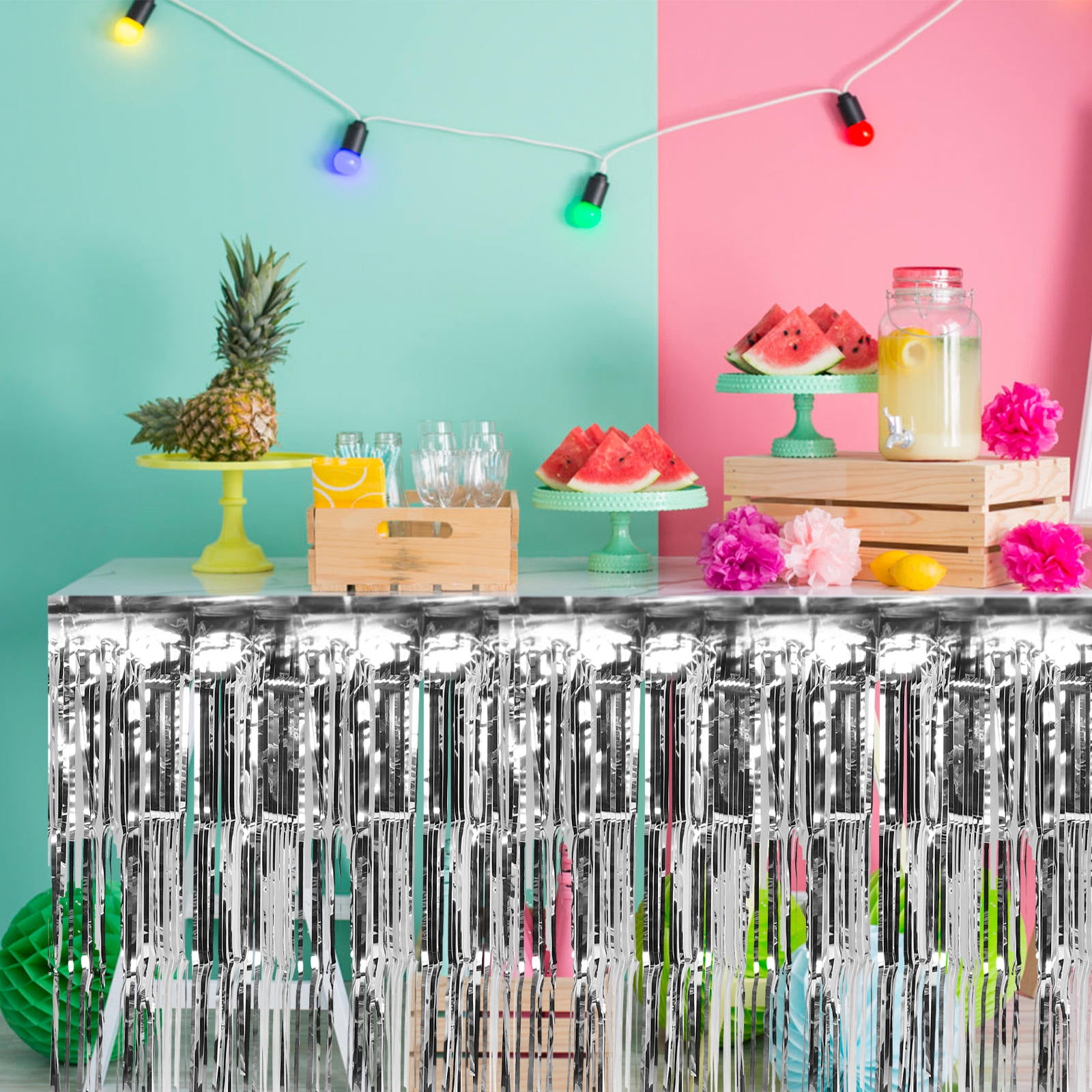 HEANUJJ Silver Tinsel Fringe Backdrop for Holiday Event Table ...