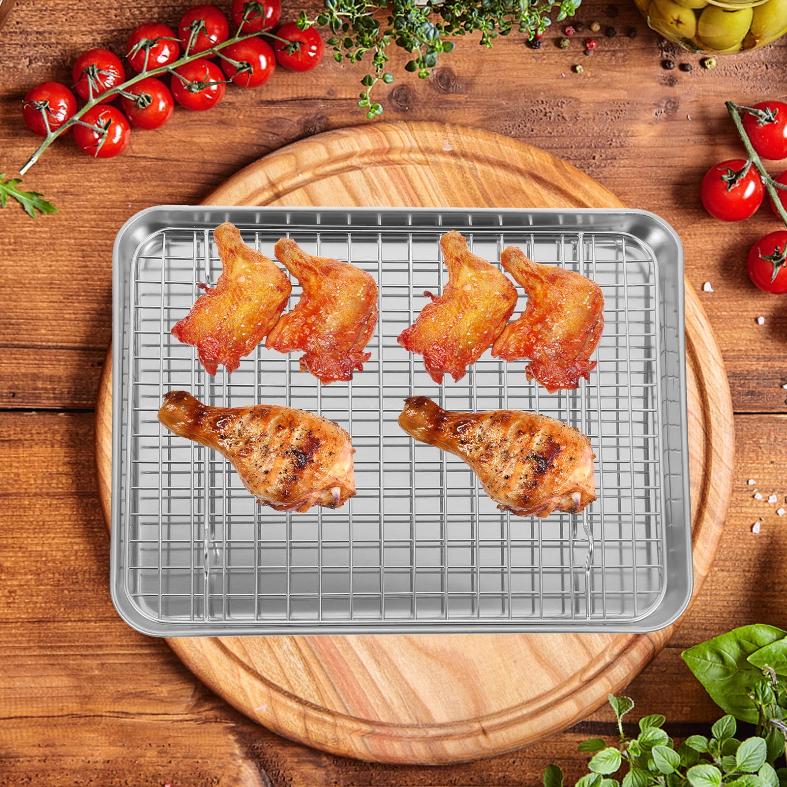 HEANUJJ Flat Stainless Steel Baking Sheet Tray Cooling Rack For Oven ...