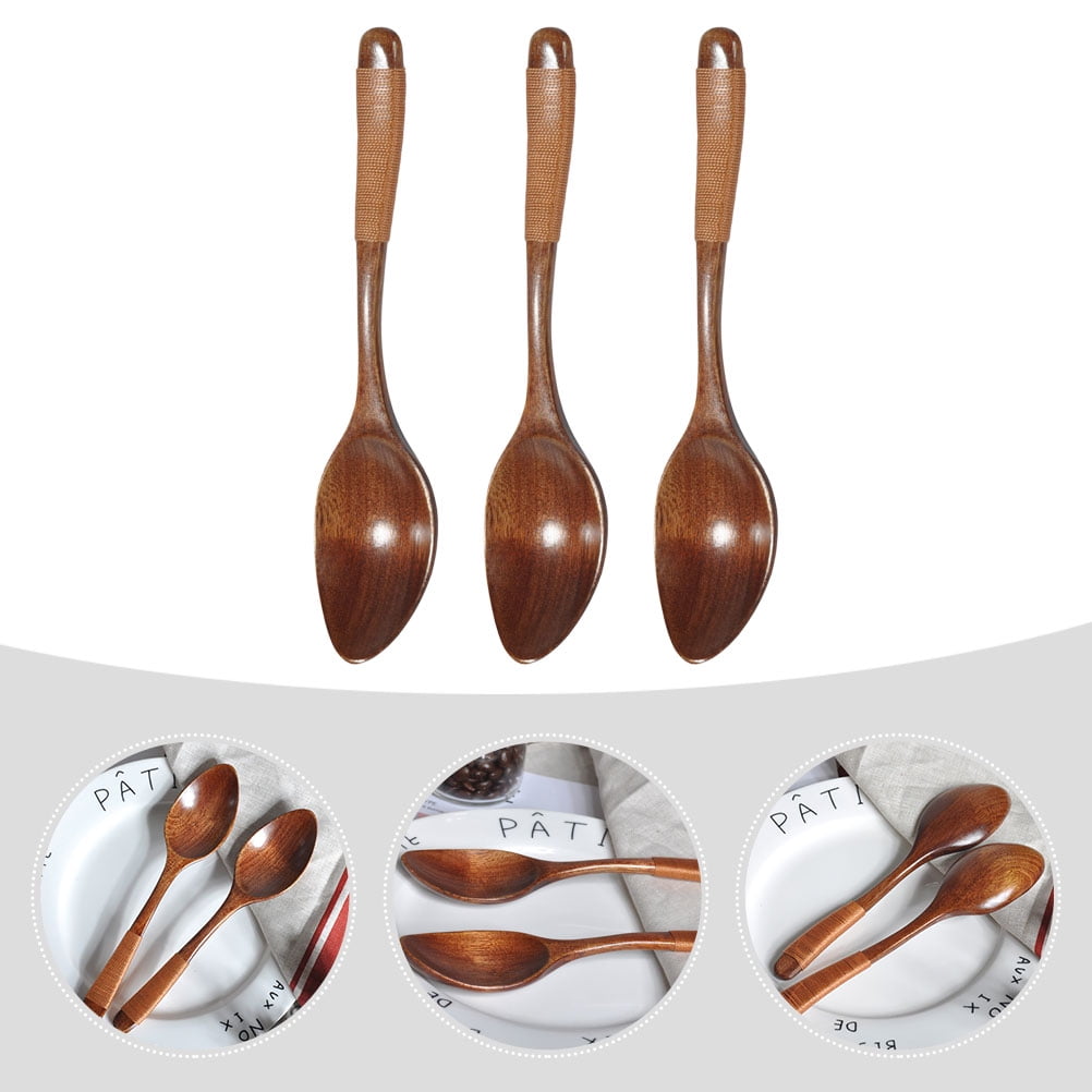 HEANUJJ Brown Wood Spoons for Cooking 3pcs Curved Handle Rounded Edges ...