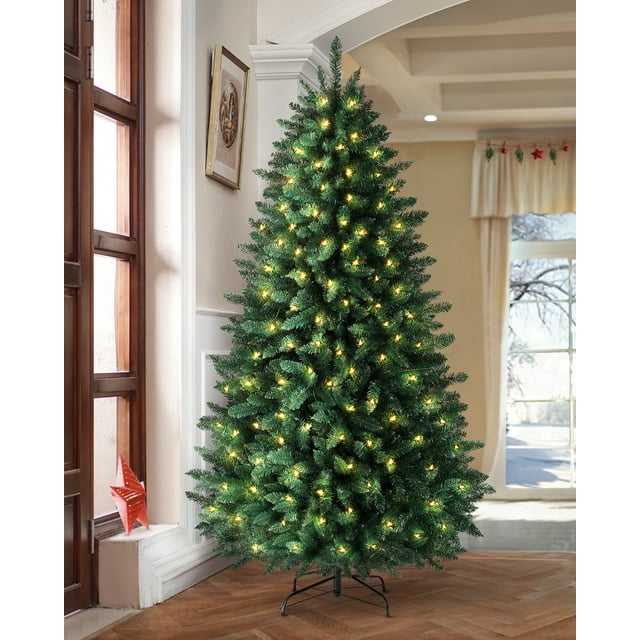 OASISCRAFT 6.5FT Pre-lit Christmas Tree with 300 Lights, Foldable Stand ...