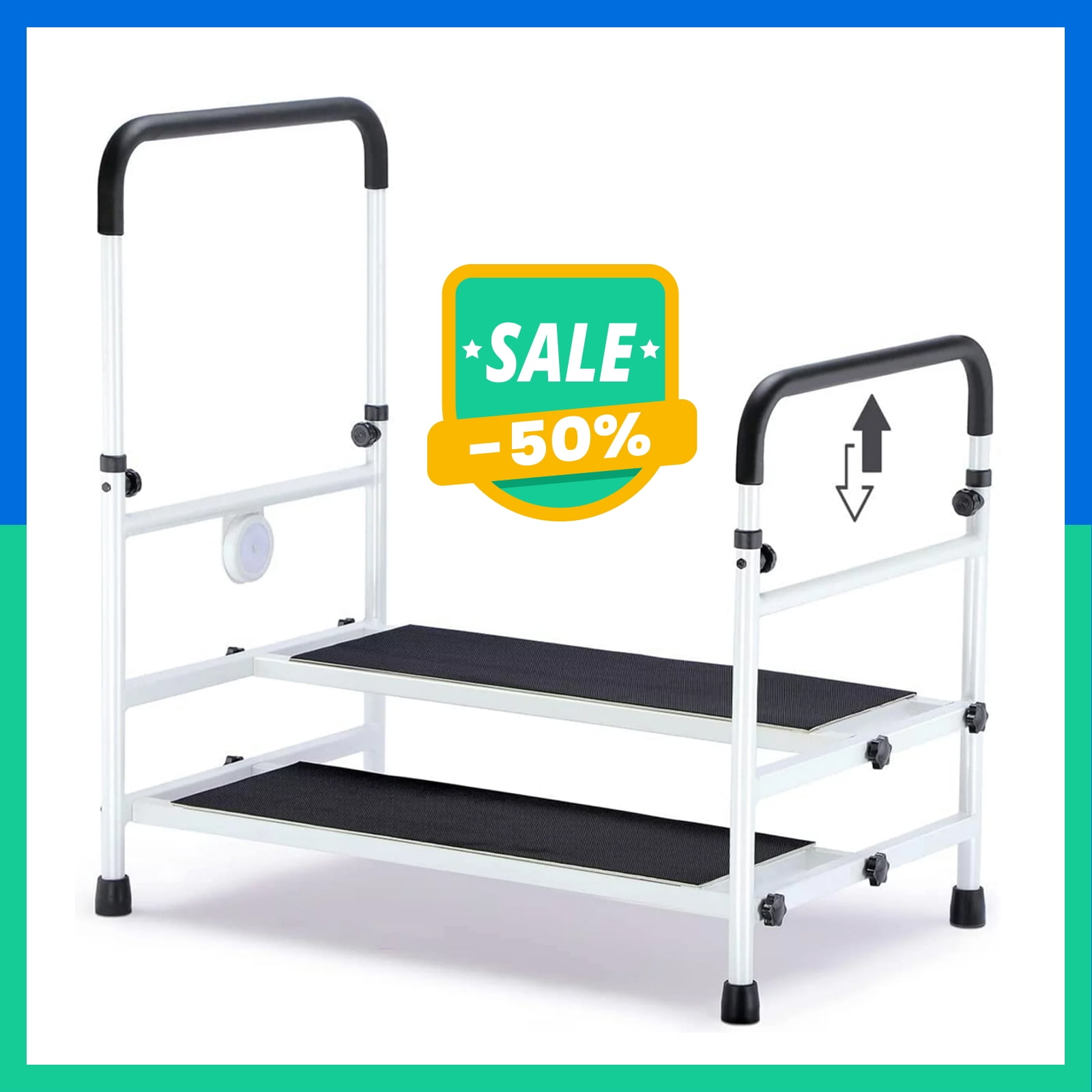 HEAO Adjustable Bedside Step Stool, Assistive Device with LED Light for ...