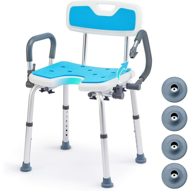 HEAO Shower Chair with Extra 4 Non-Slip Large Tips, Padded Bath Chair ...