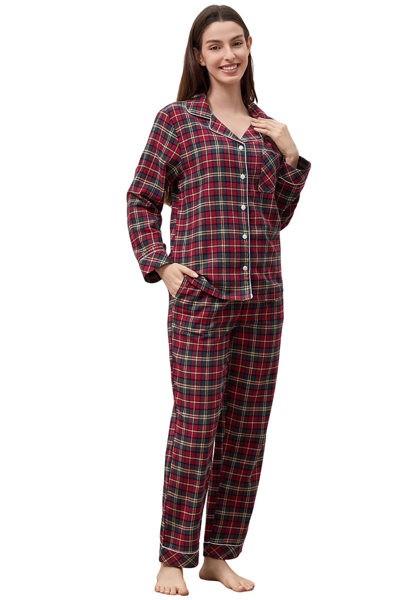 HEARTNICE 100% Cotton Pajama Set for Women, Button Down Plaid Sleepwear ...