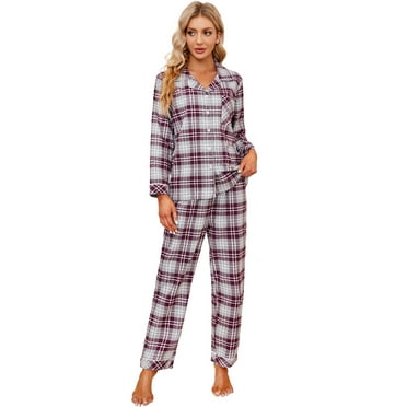 Casual Nights Women's Flannel Cotton Long Sleeve Button Down Pajama Set ...