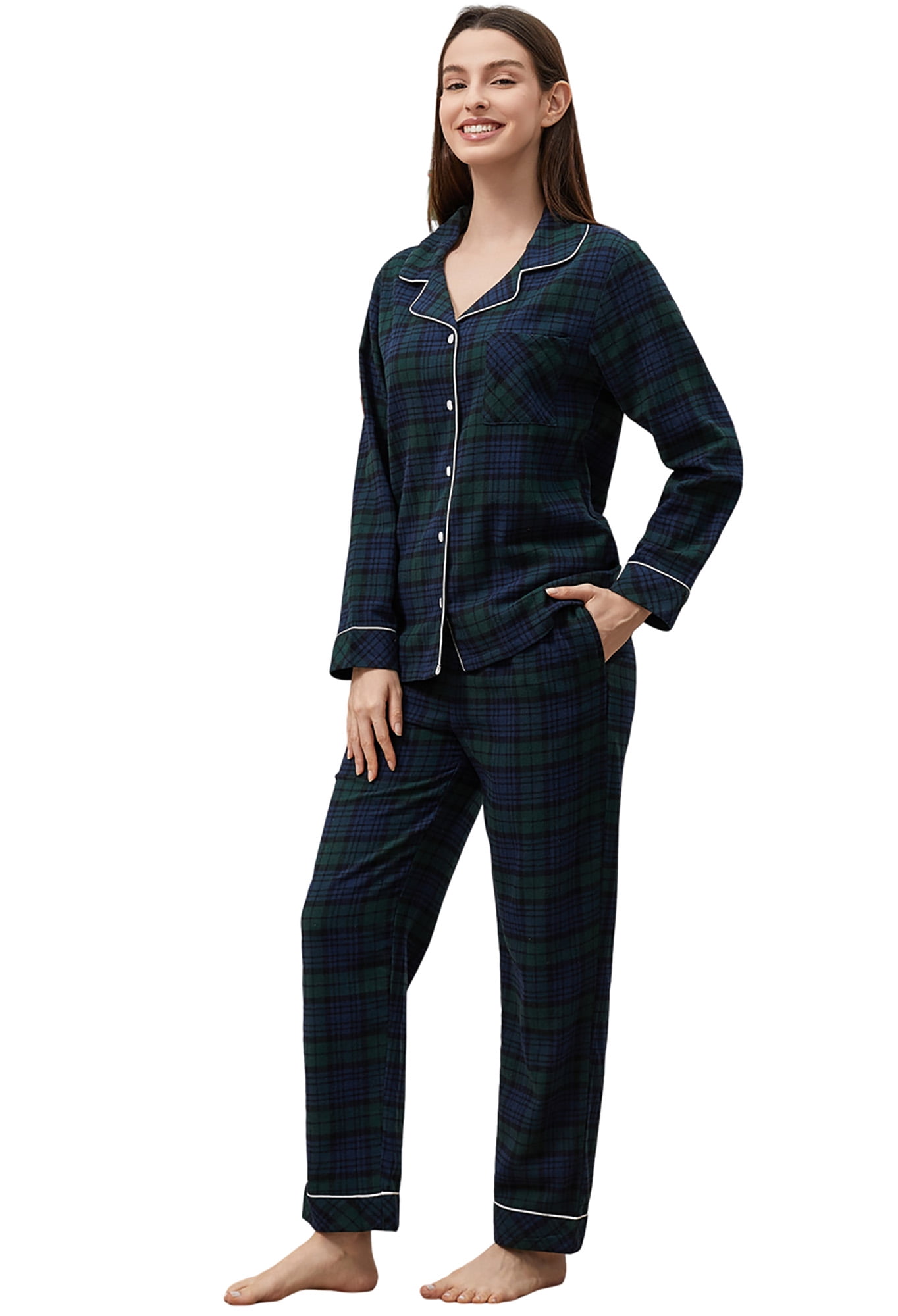 HEARTNICE 100% Cotton Pajama Set for Women, Button Down Plaid Sleepwear ...
