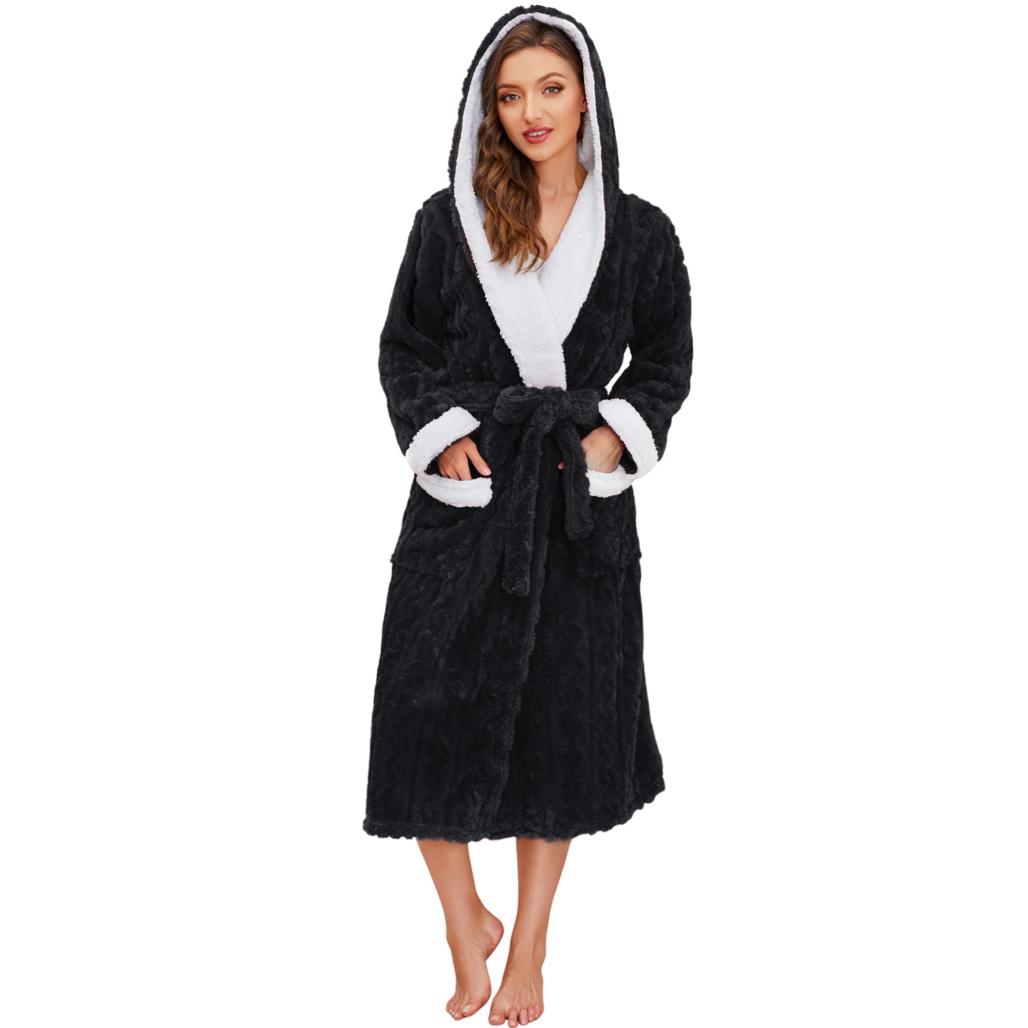 HEARTNICE Fleece Hooded Robes for Women, Soft Long Plush Fluffy ...