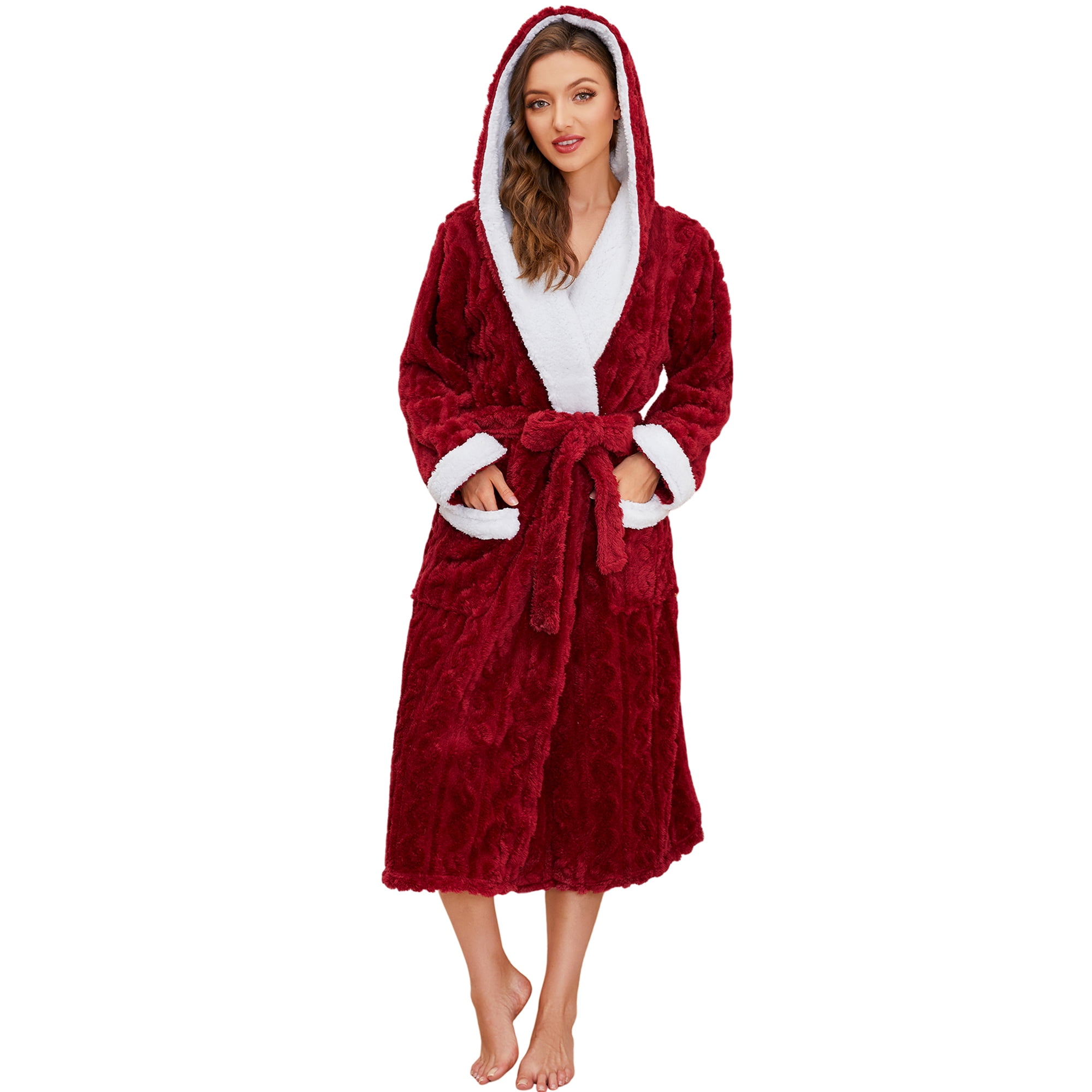 HEARTNICE Fleece Hooded Robes for Women, Soft Long Plush Fluffy ...